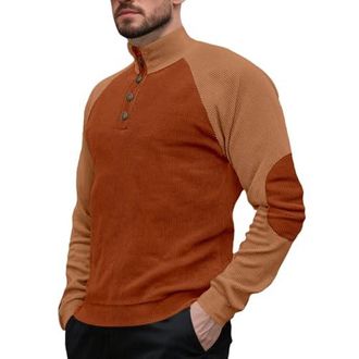 Generic Haut en velours c&ocirc;tel&eacute; &agrave; col Henley avec manches raglan, coupe ajust&eacute;e, manches longues, boutonn&eacute;e sur le devant, chemise d&eacute;contract&eacute;e pour homme, Mar