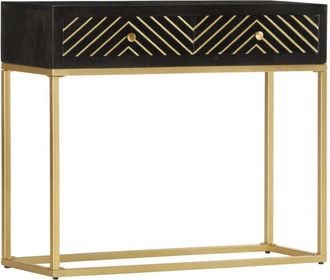 vidaXL Table console Noir et dor&eacute; 90x30x75 cm Bois de manguier massif Vidaxl