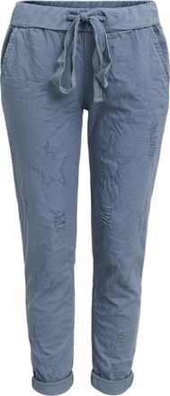 Mississhop 350 Damen Hose Cargohose Sterne Sweatpants Jogginghose Baumwolle Freizeithose Boyfriend Baggy Haremshose zerrissene Hose Outfit mit Gummibund Jeansbla