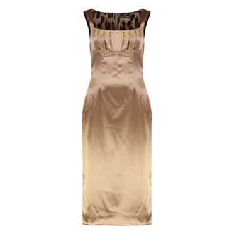 Dolce & Gabbana Langes Satinkleid mit Rei&szlig;verschluss - - Dresses - Damen - Braun - L