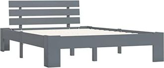 vidaXL Cadre de Lit Sommier &agrave; Lattes Lit Double Lit Adulte Cadre &agrave; Lattes sur Pied Chambre &agrave; Coucher Maison Gris 140x200 cm Bois de Pin Massif
