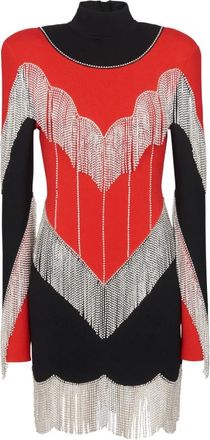 Balmain Strickkleid mit Kristallfransen - - Dresses - Damen - Mehrfarbig - 2XS