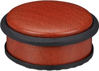 Relaxdays Türstopper Boden, für schwere Türen, Edelstahl, Gummi, flach, Holzoptik Bodenpuffer HxD 5 x 10,5 cm, rotbraun