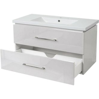 Hhg Premium Waschbecken + Unterschrank HHG-244, Waschbecken Waschtisch, hochglanz 90cm wei&szlig;