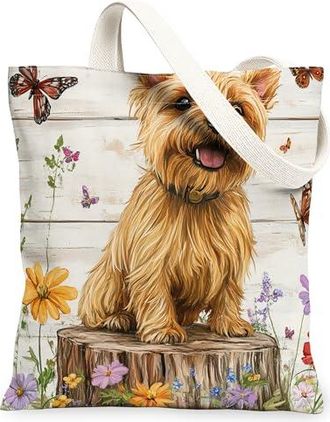 Generic Spring Norfolk Terrier Sac fourre-tout en toile pour faire du shopping 33 x 38,1 cm, sac d&eacute;picerie r&eacute;utilisable pour femme, animal de compagnie, peint