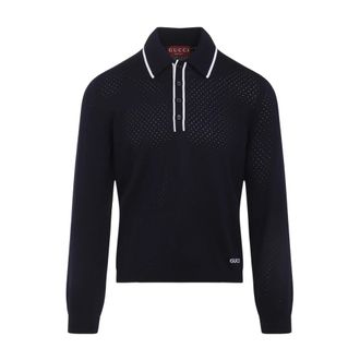 Gucci Blauer Woll Langarm Polo - - Tops - Herren - Blau - S