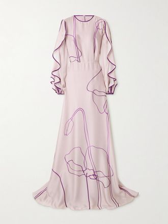 Costarellos Priela Robe Aus Satin Mit Blumenprint Und Volants - Pink