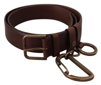 Dolce & Gabbana Mens Brown Leather Gold Metal Buckle Carabiner Belt