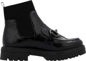Rieker Stiefelette in Lack-Optik mit Ketten-Detail - - Shoes - Damen - Schwarzk - 40 EU