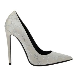 Philipp Plein Femme, Chaussures, Beige, Taille: 41 EU Escarpins &agrave; Talons Hauts en Satin Monogramme Strass