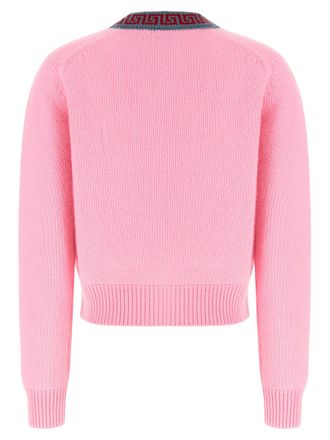 Versace Greek Key Jacquard Virgin Wool Cardigan - Pink