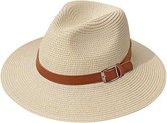 Dreshow Femme Homme Chapeau de Paille Panama Chapeau Été Large Bord Chapeau de Soleil Anti-UV pour Plage Voyage Chapeau de Soleil