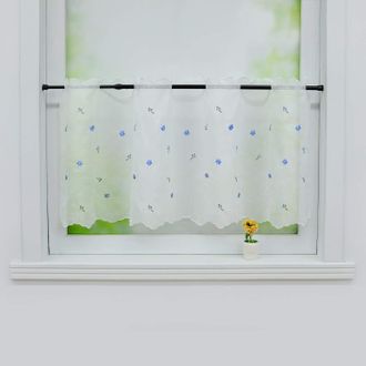 Joyswahl Scheibengardine mit blau Blütenstickerei »Celia« Voile Bistrogardine transparente Gardine Stores HxB 43x90cm 1er Pack