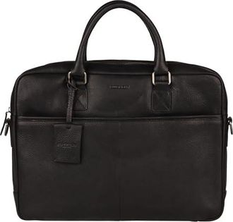Burkely Fundamentals Antique Avery Reid Laptopbag Uni 15,6 - Noir - Serviette en cuir pleine fleur - Section rembourr&eacute;e pour ordinateur et poches avant double