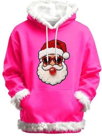 Generic Sweat à capuche de Noël surdimensionné pour femme - Pull en polaire imprimée avec bordure en fausse fourrure - Sweat à capuche surdimensionné à manche