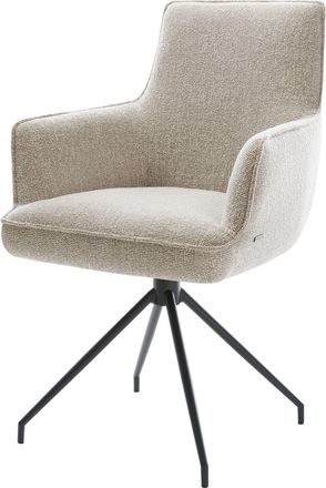 DELIFE Polsterstuhl Heira-Flex mit Armlehnen Kreuzgestell konisch Schwarz Webstoff Soft Beige Taschenfederkern