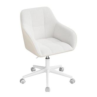 Woltu Chaise Bureau Ergonomique, Chaise Coiffeuse, Pivotant, Si&egrave;ge Rembourr&eacute;, PU+Bouclette, Cr&egrave;me+Gris BS175grcm
