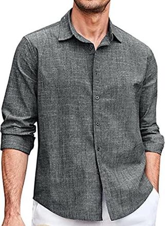 Generic Hauts de plage en coton pour homme - Chemise de plage en lin blanc - Chemise blanche &agrave; manches longues - Chemises &agrave; manches longues pour le Royaume-Un