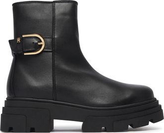 Tommy Hilfiger Stiefeletten Tommy Hilfiger Leather Chunky Th Buckled Boot FW0FW09549 Schwarz