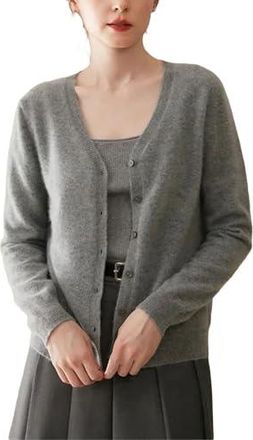 Generic Pull en cachemire doux &agrave; col en V pour femme - Cardigan en tricot - 100 % cachemire, Gris nuage, Taille XS