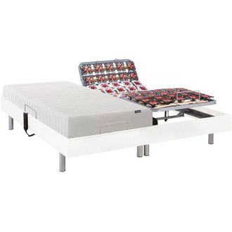Vente-Unique Vente-Unique - Lit &eacute;lectrique de relaxation 2 x 80 x 200 cm - Sommier tout plots - Matelas latex moelleux - Blanc - 5 ans de garantie