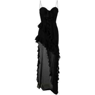 Alessandra Rich Schwarzes Samtkleid mit tiefem V-Ausschnitt und Kristallschnalle - - Dresses - Damen - Schwarzk - XS