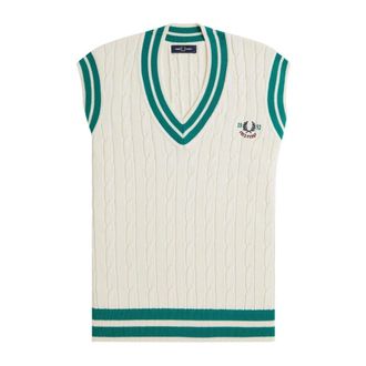 Fred Perry Tennis Tank mit Zopfmuster - - Knitwear - Damen - Wei&szlig; - L
