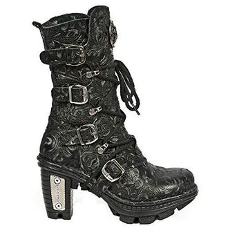 New Rock NEOTR005-S25 Vintage Floral Noir Gothique Rock Punk Dames Cuir Mode Mollet Bottes 38