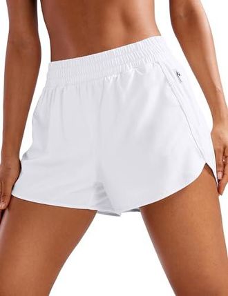 CRZ YOGA Femme Short de Course Dauphin Taille Haute Séchage Rapide Fitness Pantalon avec Poche Zippée Blanc 44