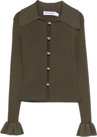 Self Portrait Femme, Pulls, Vert, Taille: 36 FR Ruffled Cuff Cardigan