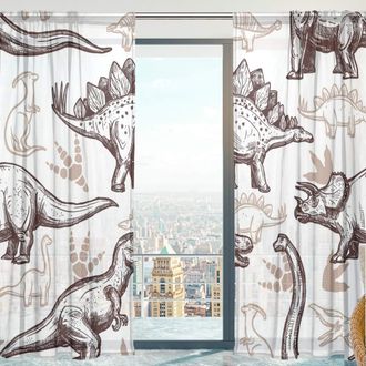 Mnsruu Fenstervorh&auml;nge, Jurassic Dinosaurier Weicher T&uuml;ll-Voile Vorh&auml;nge f&uuml;r Wohnzimmer Schlafzimmer 140 x 213 cm, 2 Paneele