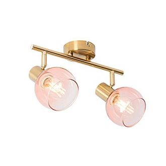 QAZQA Art D&eacute;co Art D&eacute;co spot goud met roze glas 2-lichts - Verre Acier/Verre Allong&eacute; Convient pour LED Max. 2 x 25 Watt