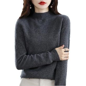 Generic Pull chaud en cachemire tricoté à col roulé et manches longues pour femme 100 % laine mérinos, gris foncé, L