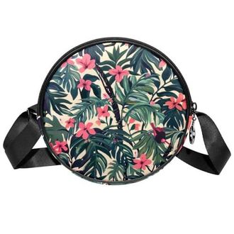 Generic Sac &agrave; bandouli&egrave;re rond pour femme, motif floral rose, petit sac &agrave; bandouli&egrave;re avec fermeture &eacute;clair, bretelles r&eacute;glables, sac &agrave; main rond d&eacute;contract&eacute; 