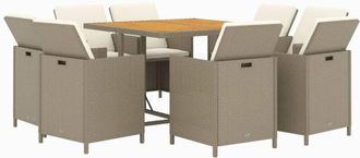 vidaXL Vidaxl - Meubles &agrave; d&icirc;ner de jardin et coussins 9 pcs Poly rotin Beige
