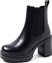 Queen Helena Bottines Chelsea avec talon avec plateau femme X29-104, Noir, 36 EU
