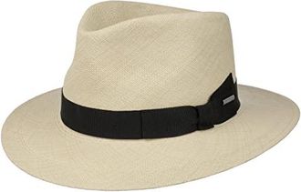 Stetson Chapeau Panama Hillcrest Traveller Femme/Homme - Made in Italy de Soleil DEte Plage avec Ruban Gros Grain Ete Printemps-ete - 57 cm Nature