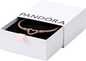 Pandora Moments Herzverschluss Schlangen-Gliederarmband aus 14 Karat rosévergoldeter Metalllegierung - kompatibel Moments Armbänder - Größe: 20cm