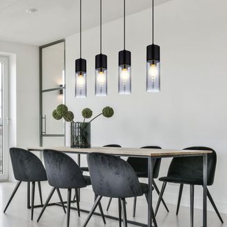 Globo Lighting H&auml;ngeleuchte Pendellampe Esszimmerleuchte Wohnzimmerlampe K&uuml;chenleuchte, 4-Flammig, Glas Metall schwarz rauch, E27, H 156 cm