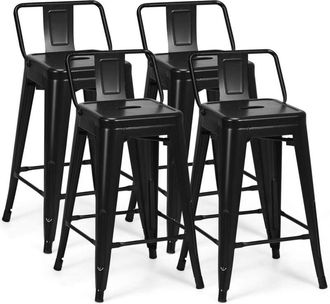 Costway 4er Set Barhocker, Barstuhl Vintage stapelbar, Sitzhöhe 76cm, Tresenhocker mit abnehmarer Rückenlehne & Fußpolstern, Bistrostuhl küchenhocker