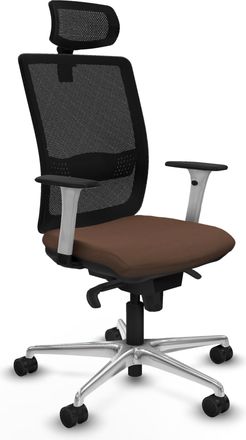 Piqueras y Crespo Haches Arbeitsstuhl mit wei&szlig;en und schwarzen Armlehnen, h&ouml;henverstellbare Lendenwirbelst&uuml;tze und h&ouml;henverstellbares Kopfteil, Schwarz / Dunkelbraun