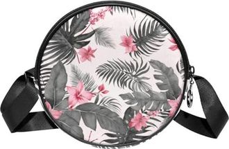 Generic Sac &agrave; bandouli&egrave;re rond pour femme, motif feuilles color&eacute;es, petit sac &agrave; bandouli&egrave;re avec fermeture &eacute;clair, bretelles r&eacute;glables, sac &agrave; main rond d&eacute;cont