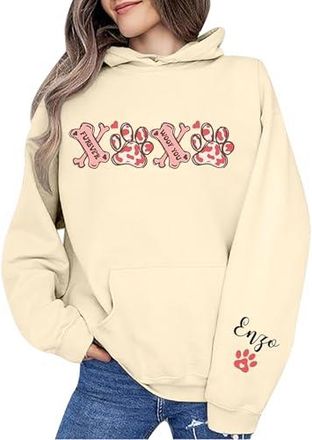 Generic Sweatshirt imprim&eacute; chien Saint-Valentin 2026 amoureux maman papa, beige, XXL