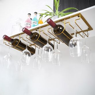 Generic Weinglashalter, H&auml;ngendes Weinregal, Hohe Tragf&auml;higkeit, Einfache Montage, Platzsparend, Geeignet f&uuml;r Unter Schr&auml;nken/Arbeitsplatten(Gold,Large)