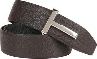 Tom Ford Gürtel - Textured Leather Belt With Silver Buckle - Gr. 90 - in Braun - für Damen