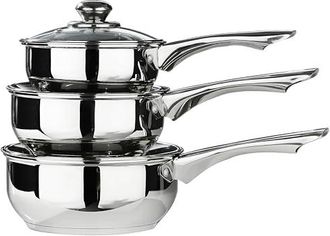 Premier Housewares Ensemble De Casseroles En Acier Inoxydable, Ensemble 3 Pi&egrave;ces - Batterie De Cuisine- Ustensile De Cuisine Avec Couvercles En Verre