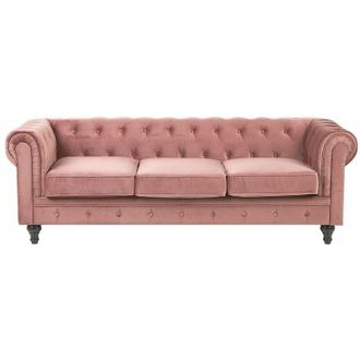 Beliani Beliani - Sofa Rosa Samtstoff 3-Sitzer Chesterfield Stil Glamour&ouml;s Wohnzimmer