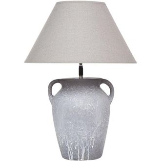 Beliani Lampe de Table en C&eacute;ramique Grise et Lin &agrave; Poign&eacute;es Abat-Jour Conique 49 cm de Chevet Agefet