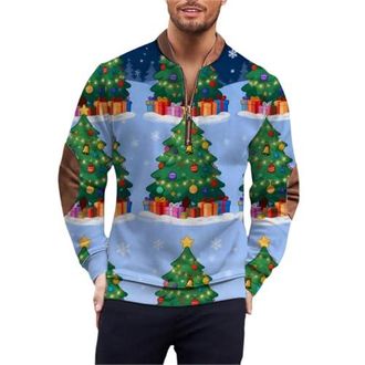 Generic Sweat-shirt de Noël pour homme avec fermeture éclair 1/4 - T-shirt imprimé flocons de neige - Pull à col rond à manches longues - Imprimé 3D - Grande 