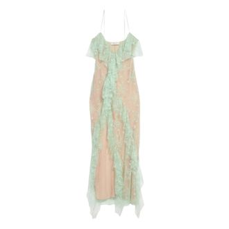 Blumarine Femme, Robes, Vert, Taille: 38 FR Longue robe en dentelle avec volant et fente